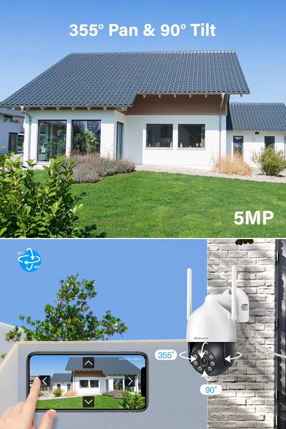 P31 5MP Outdoor WiFi Surveillance Camera, 2-Way Audio, Color Night – Jennov