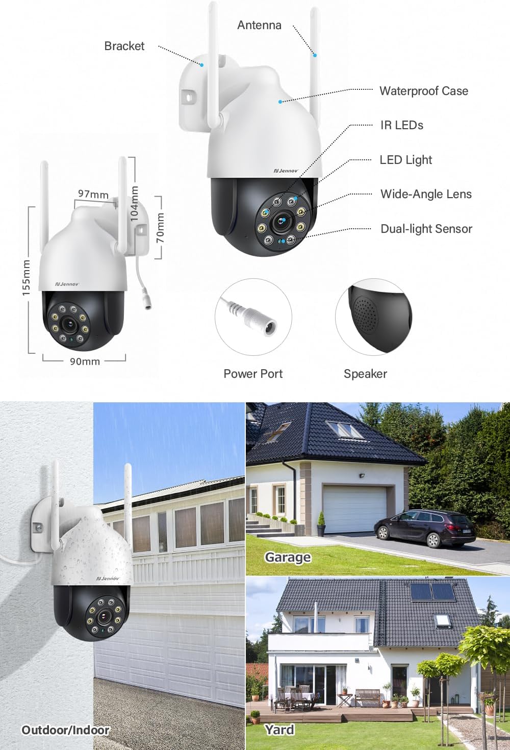 P31 5MP Outdoor WiFi Surveillance Camera, 2-Way Audio, Color Night – Jennov
