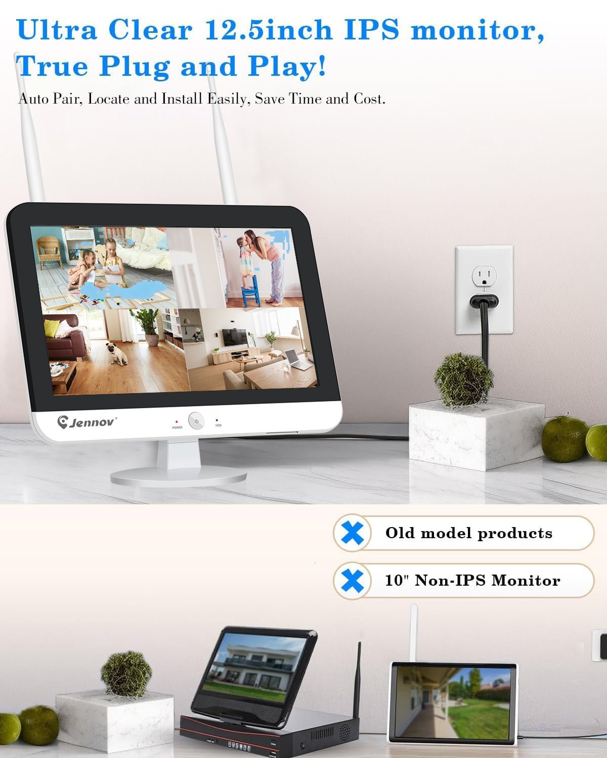 Wireless Security Camera System with 12" LCD Monitor & Motion Detection ...